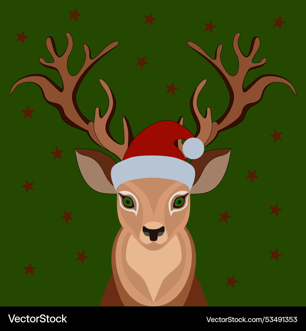 Christmas dear with santa hat Royalty Free Vector Image