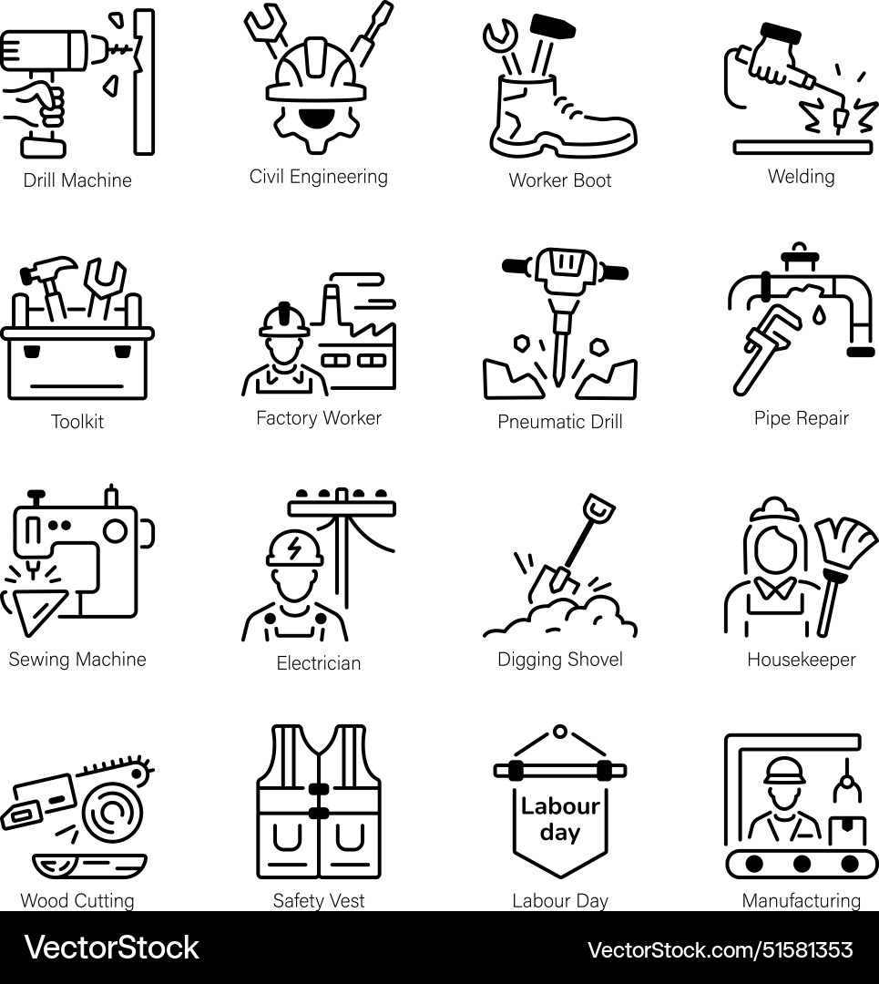 Collection of labour day linear icons Royalty Free Vector