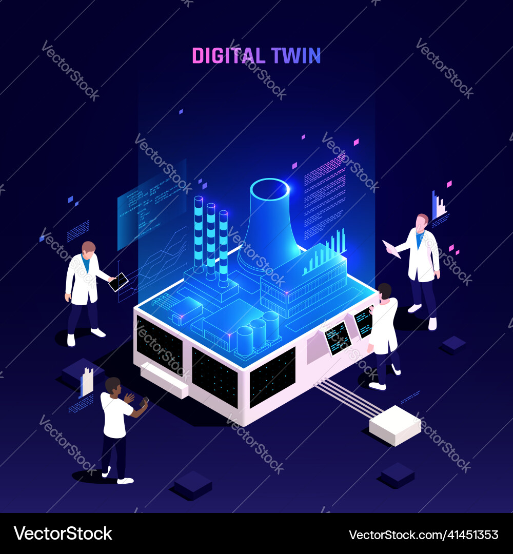 Digital twin technology isometric composition Vector Image
