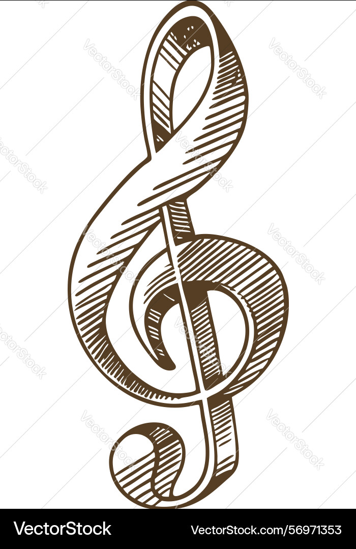 Hand drawn musical treble clef symbol artistic Vector Image