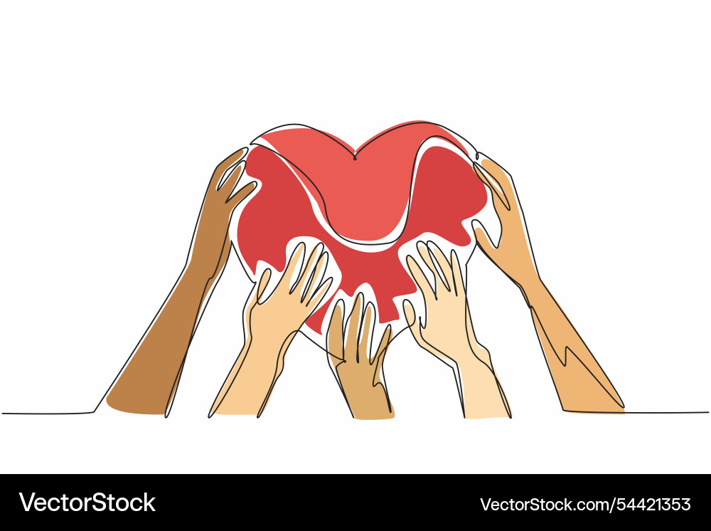 Single continuous line drawing the five hands Vector Image