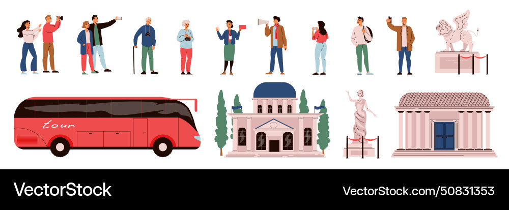 Tour guide flat set Royalty Free Vector Image - VectorStock