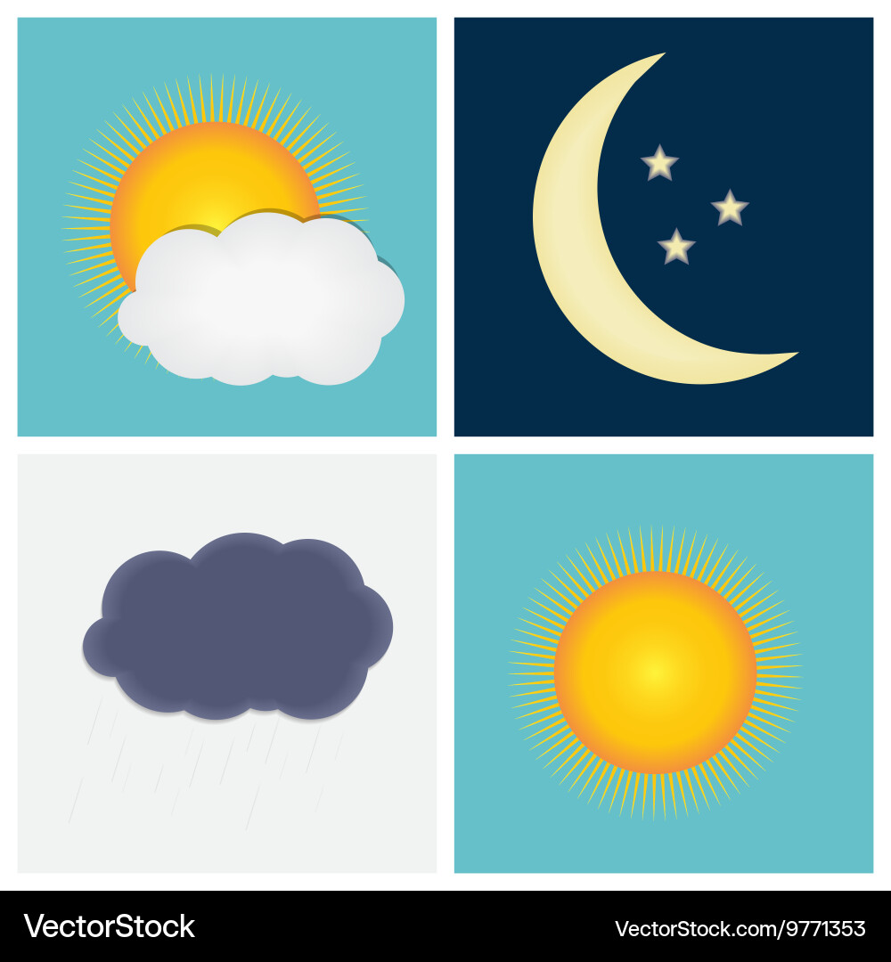 Weather icons with sun cloud rain and moon Vector Image