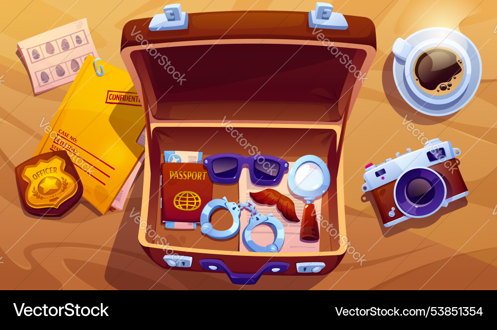 Detective or undercover agent character equipment Vector Image