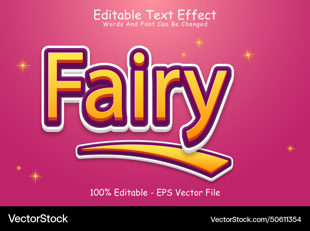 Fairy editable text effect 3 dimension emboss Vector Image