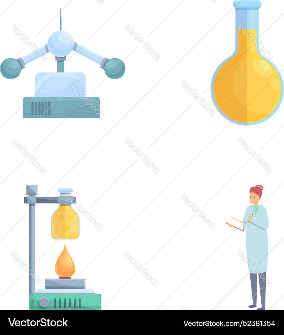 Laboratory experience icons set cartoon Royalty Free Vector