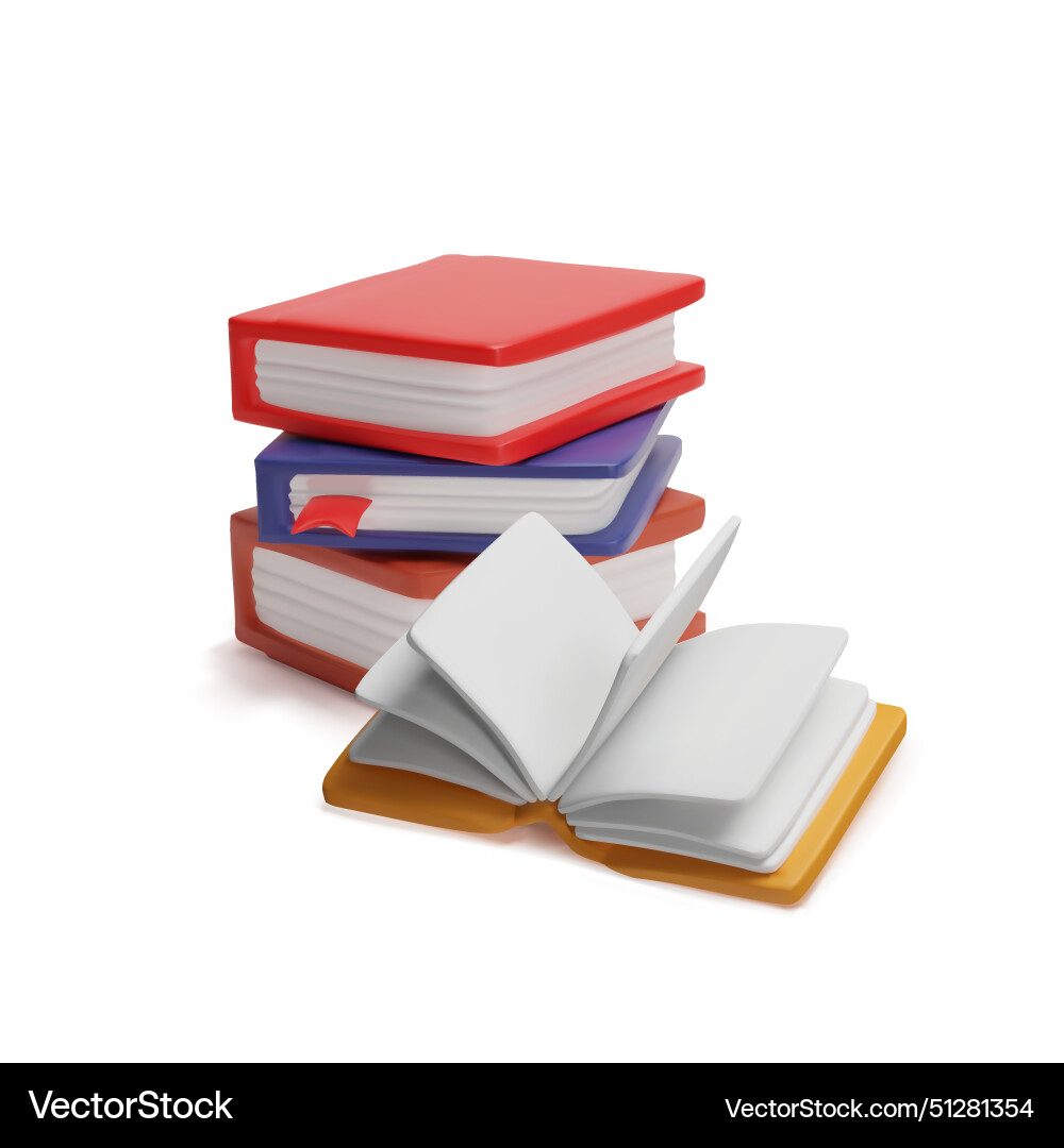 Stack of books with colored cover 3d Royalty Free Vector