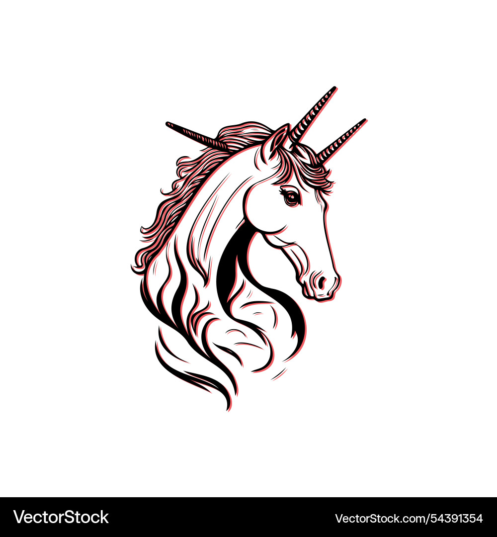 Unicorn head profile drawing magical creature Vector Image