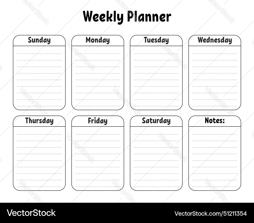 Weekly planner bright colorful blank printable Vector Image