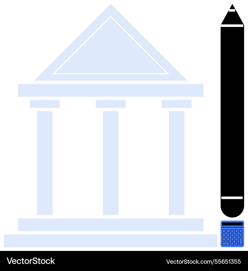 Government building with three pillars alongside Vector Image