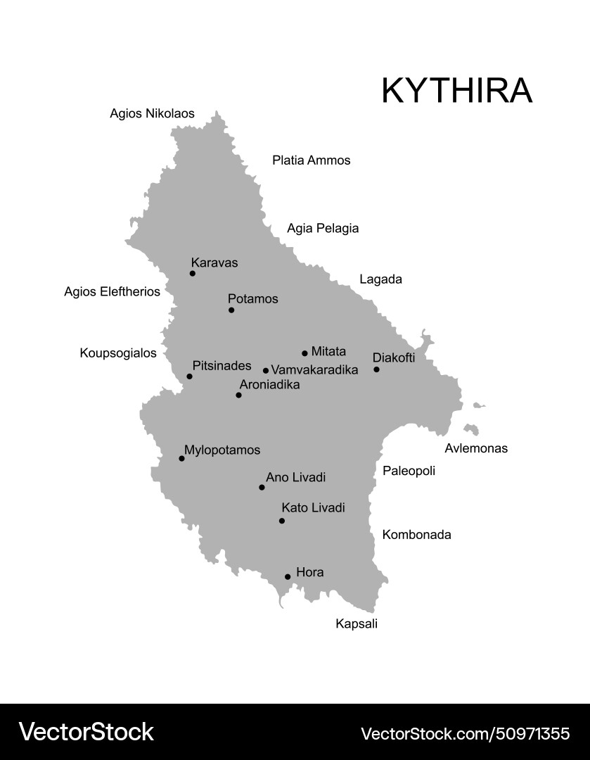 Ionian island kythira map silhouette Royalty Free Vector