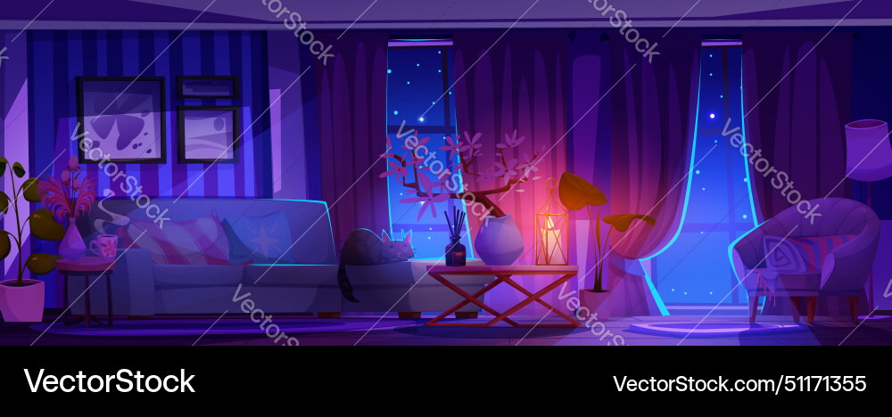 Living room interior at night Royalty Free Vector Image