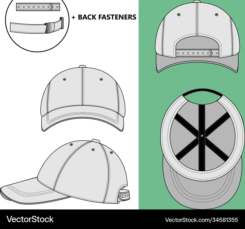 Technie baseball cap flat template Royalty Free Vector Image