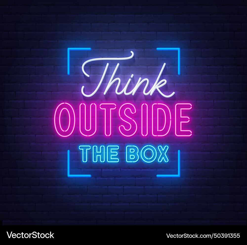 Think outside the box - neon lettering on brick Vector Image