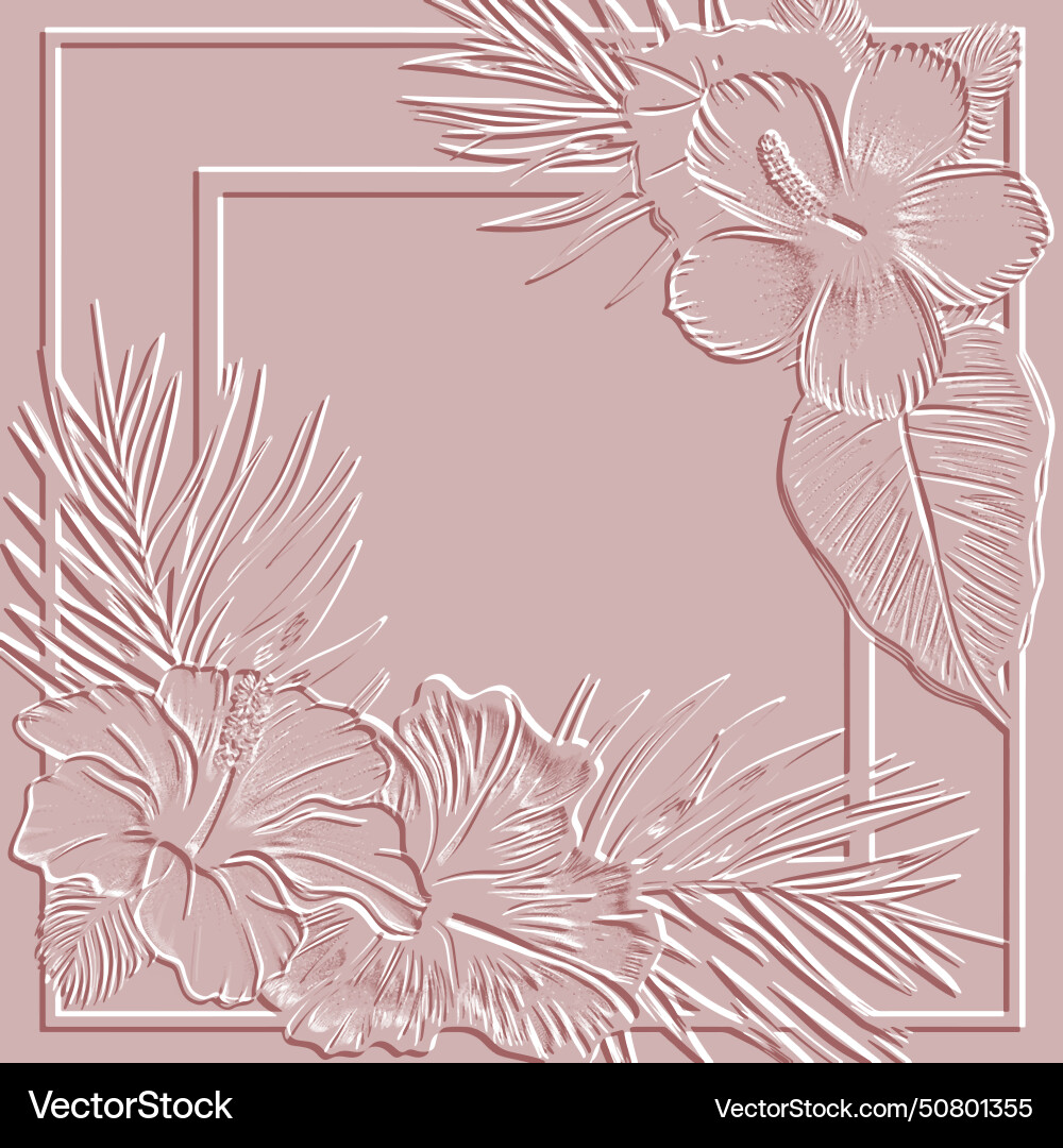 Tropical exotic lily flowers emboss pink 3d Vector Image