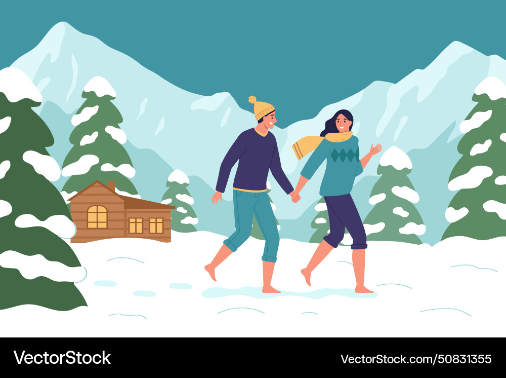 Winter barefoot running composition Royalty Free Vector