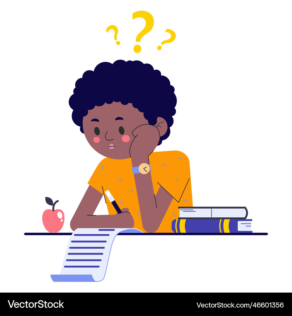 Boy on school exam kid study and think about test Vector Image