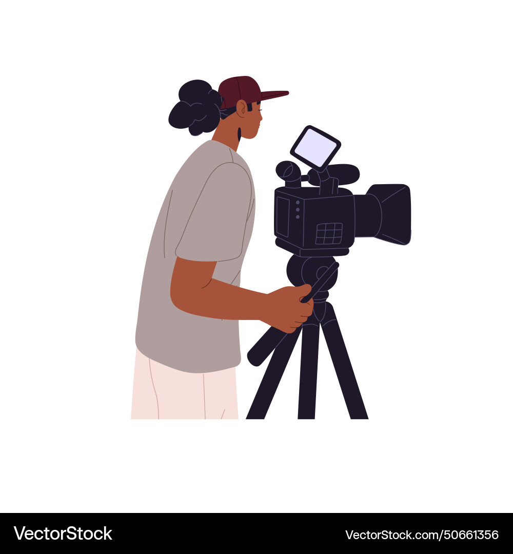 Cameraman shooting reportage with professional Vector Image