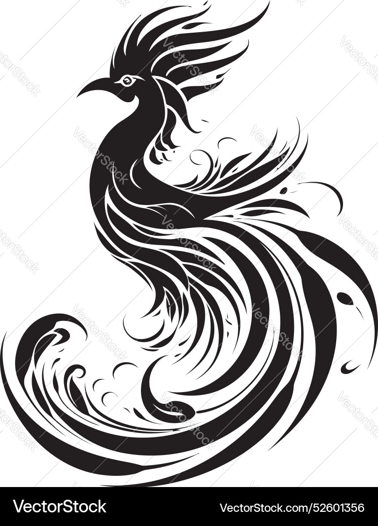 Celestial phoenix ethereal symbol in black Vector Image