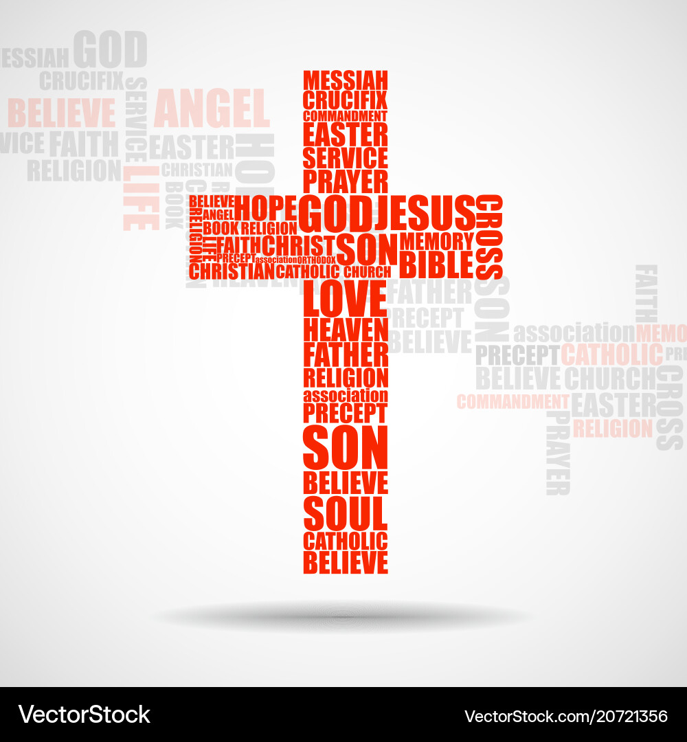 Cross of religious words Royalty Free Vector Image