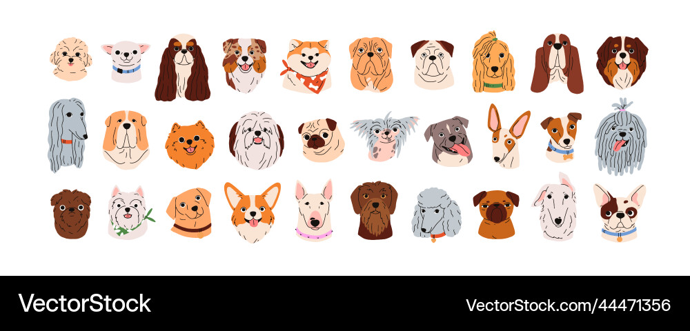 Cute dogs faces set canine head portraits Vector Image