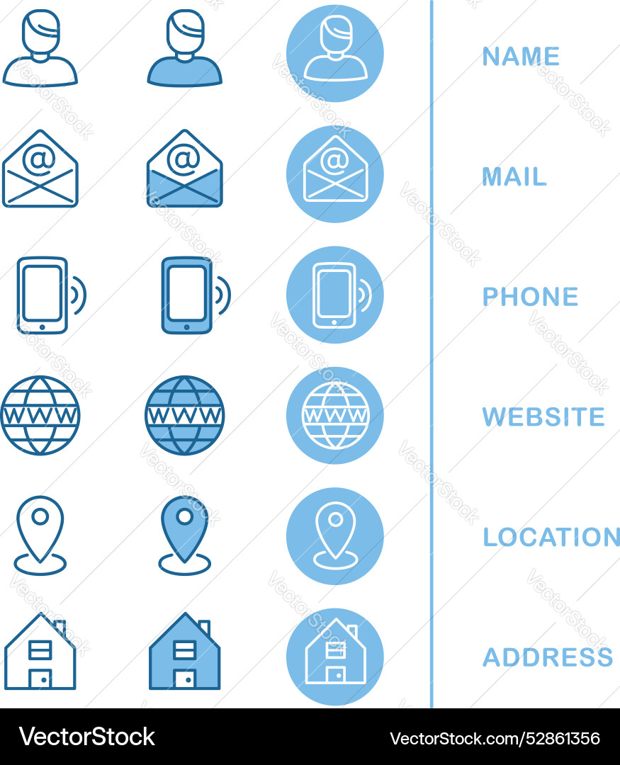 Icons set for business card isolated Royalty Free Vector