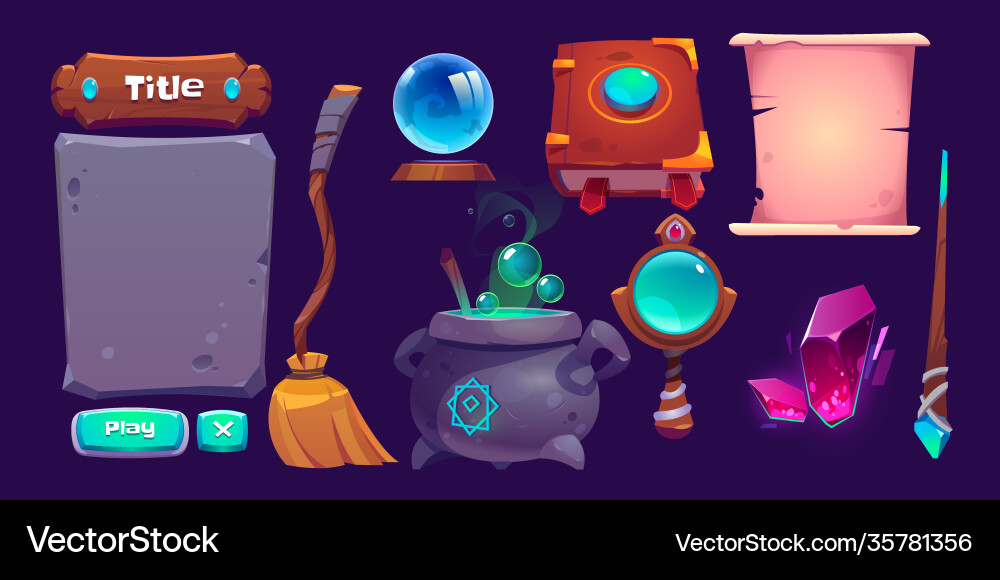 Interface for magic game cartoon design elements Vector Image