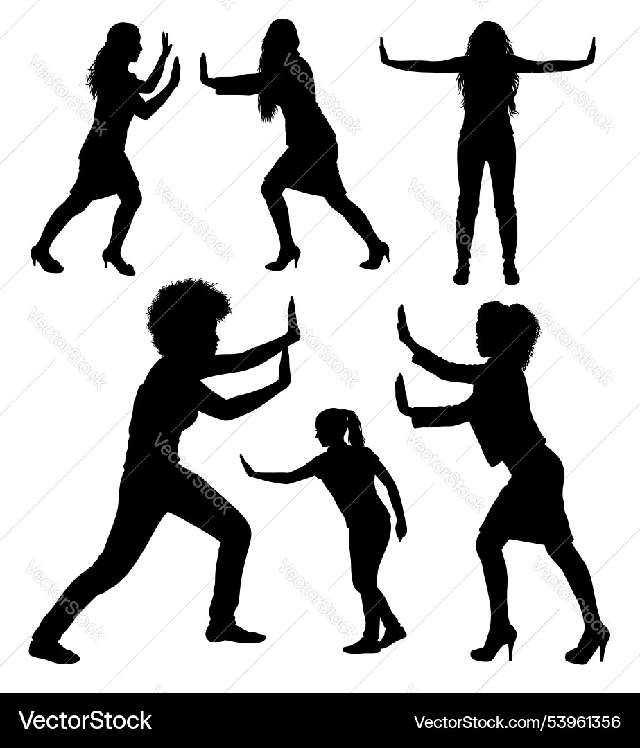 Male and female pushing pose silhouette Royalty Free Vector