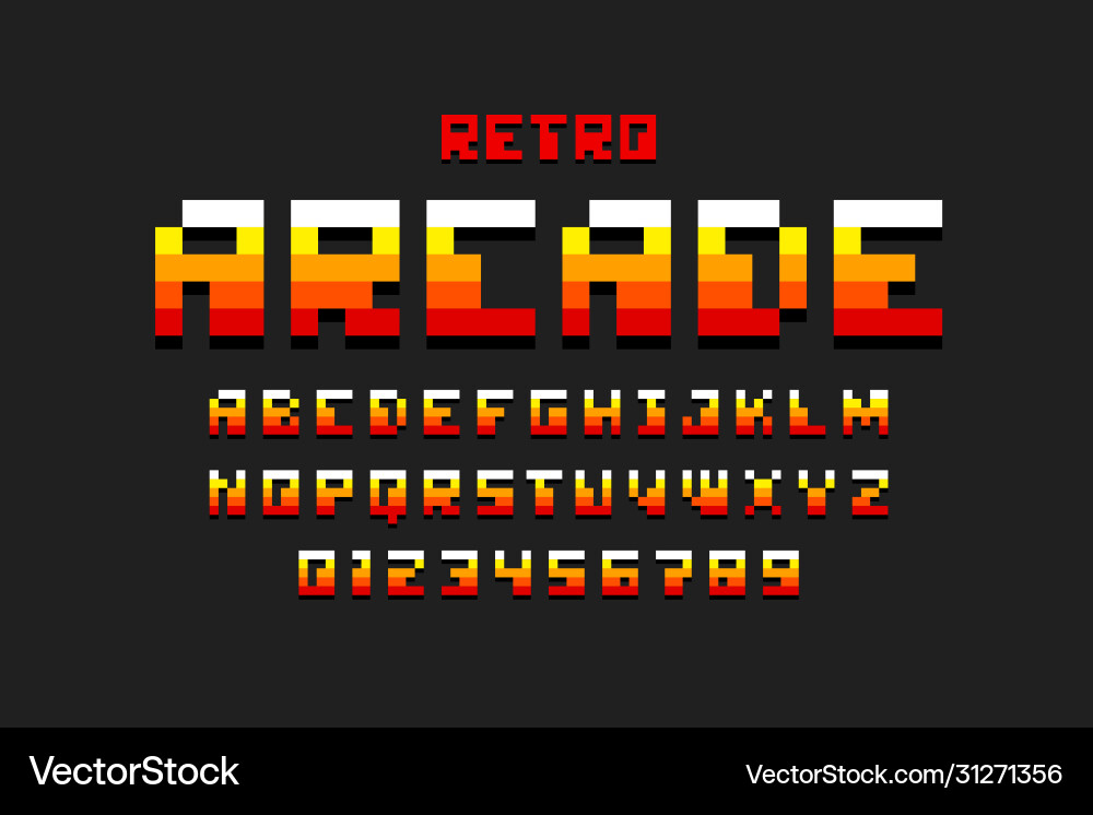 Pixel retro arcade game style 80s font Royalty Free Vector