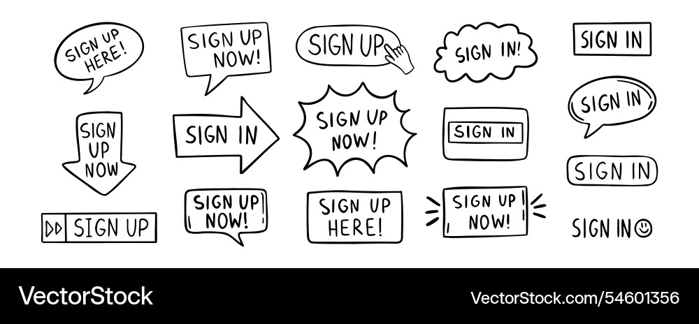 Sign up text icon in doodle hand drawn Royalty Free Vector