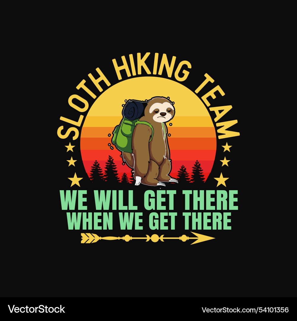 Sloth hiking team hiker camper funny retro Vector Image