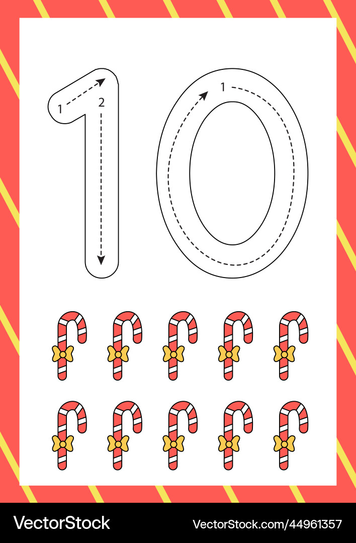 Christmas flashcard how to write number ten Vector Image