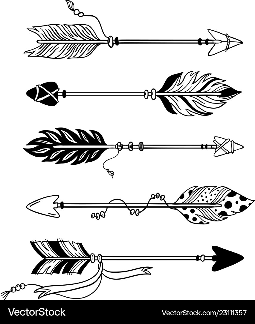 Ethnic arrows hand drawn feather arrow tribal Vector Image
