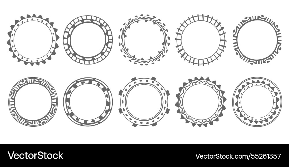 Ethnic tribal circles hand drawn frame set Vector Image