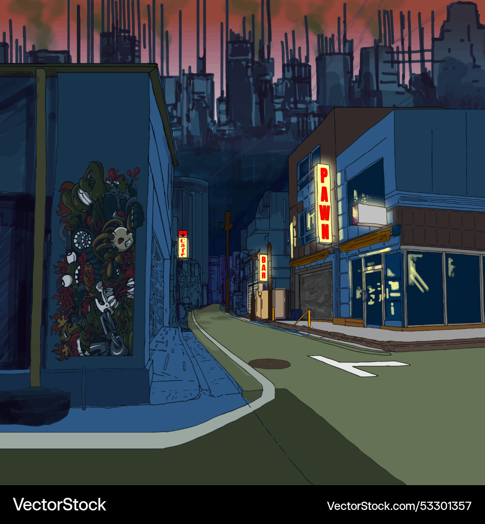 Grunge pop art alley Royalty Free Vector Image