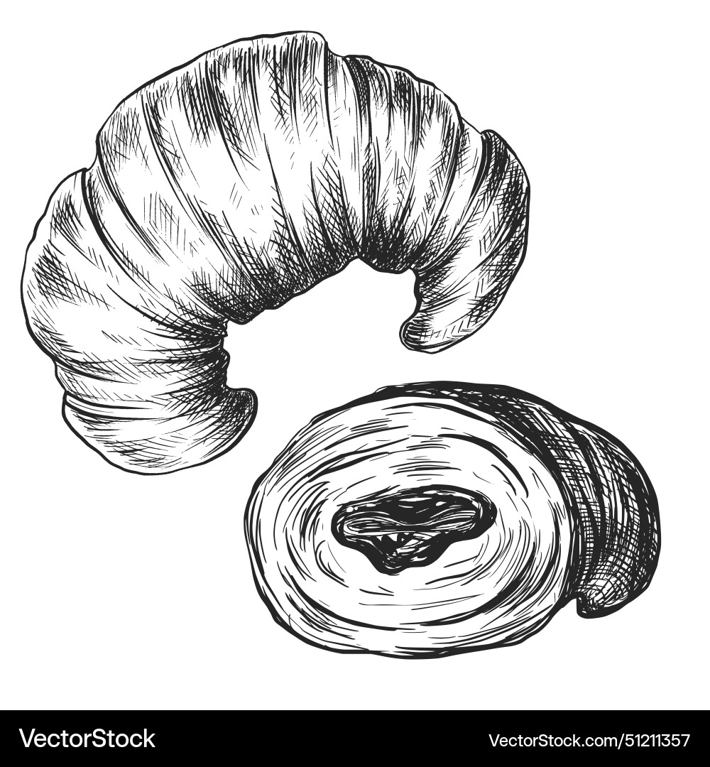 Hand drawn croissant sketch vintage Royalty Free Vector