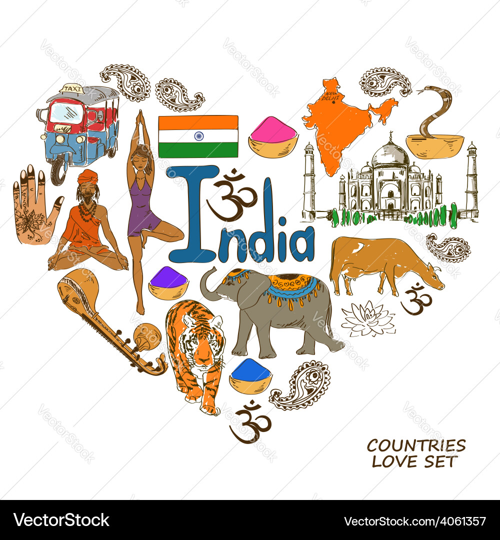 Indian symbols in heart shape concept Royalty Free Vector