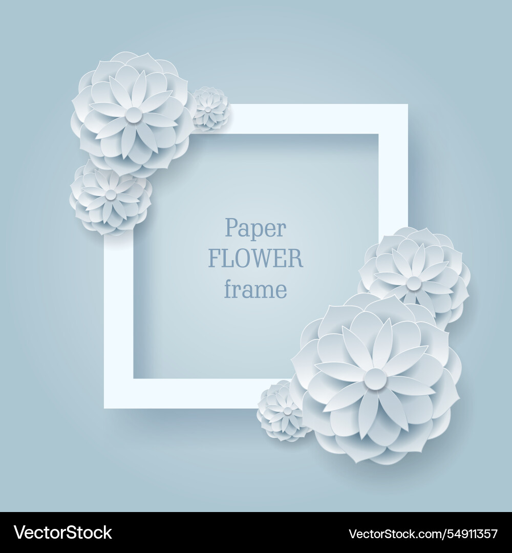 Paper flower square frame silver background Vector Image