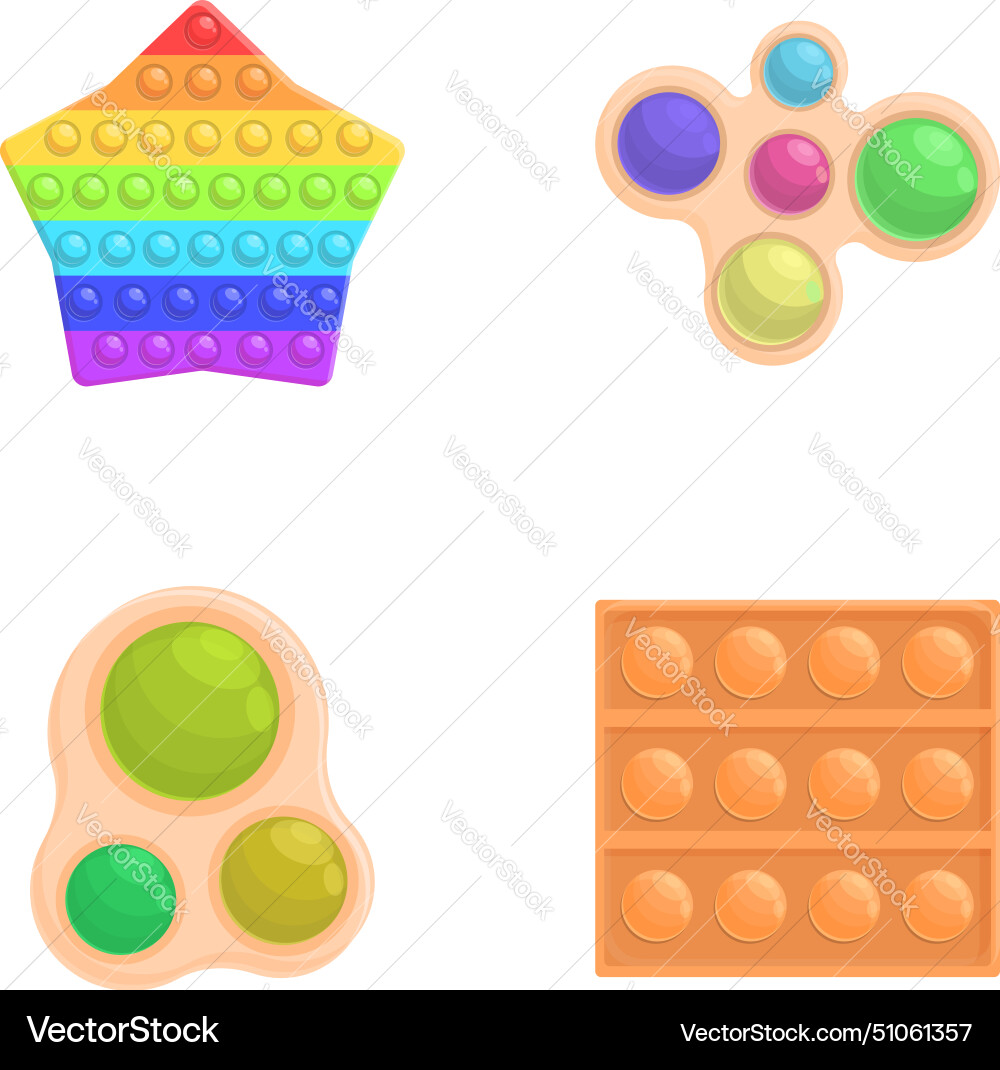 Pop it icons set cartoon toy Royalty Free Vector Image