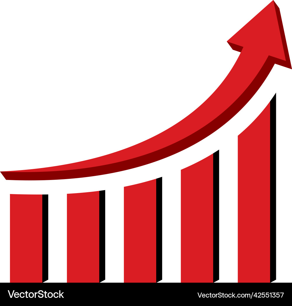 Roter Pfeil nach oben mit Balkendiagramm Vektorbild