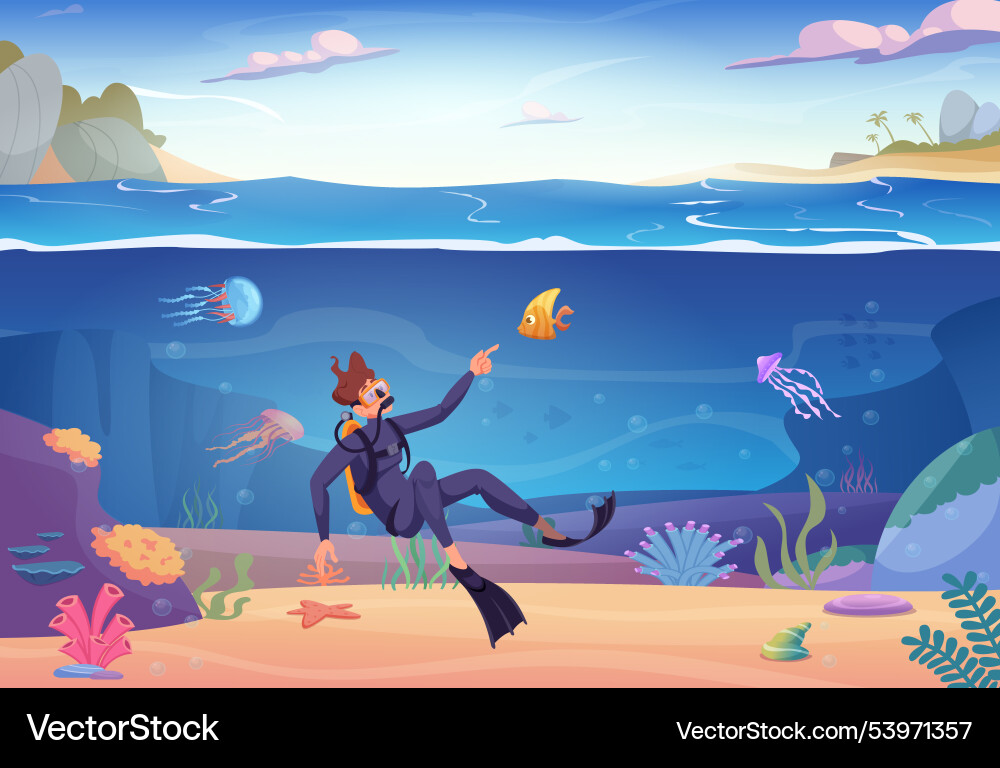 Underwater ocean diving extreme sport man Vector Image