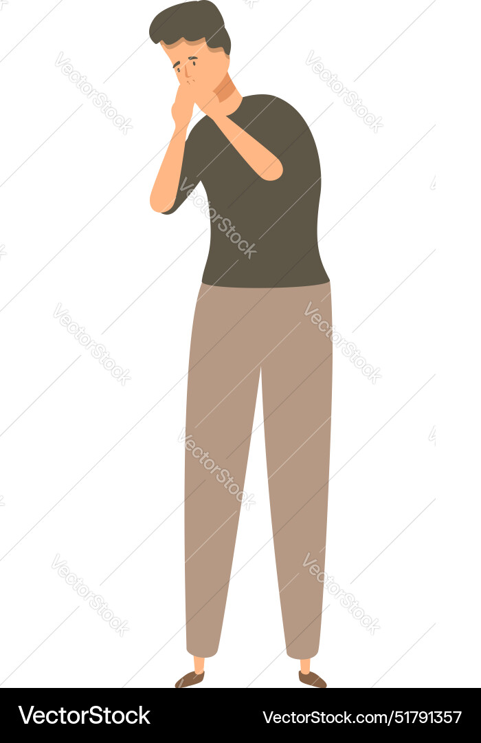 Young man feeling ashamed covering face with hands