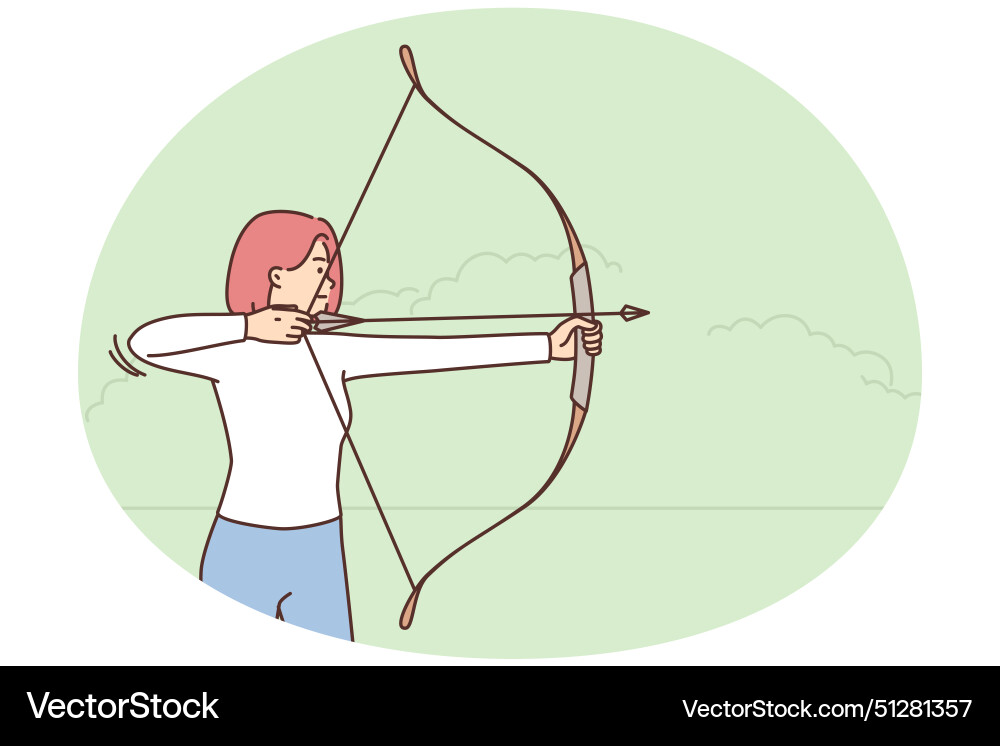 Young woman shoot with bow outdoors Royalty Free Vector