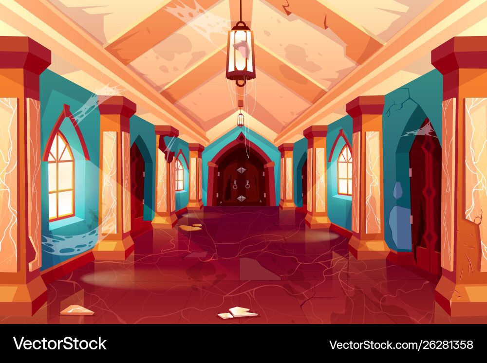 Abandoned castle empty palace interior hallway Vector Image