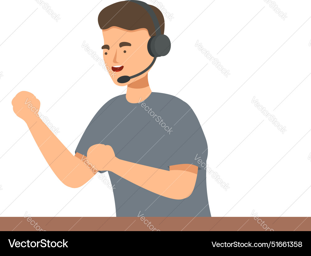 Call center operator is speaking on a headset Vector Image