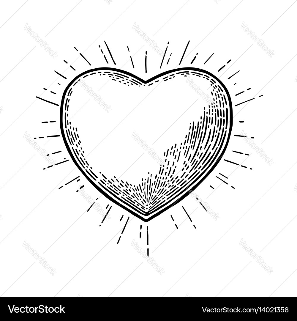 Heart with rays black vintage engraving Royalty Free Vector