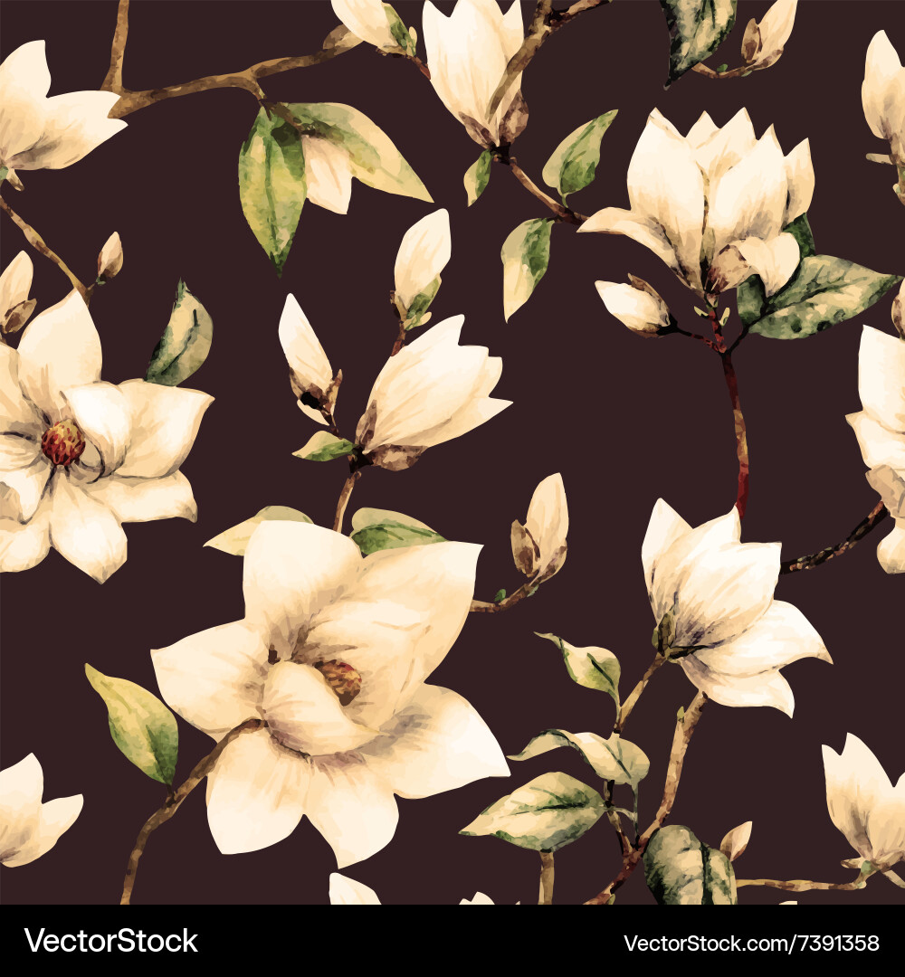 Magnolia Watercolor Pattern Royalty Free Vector Image