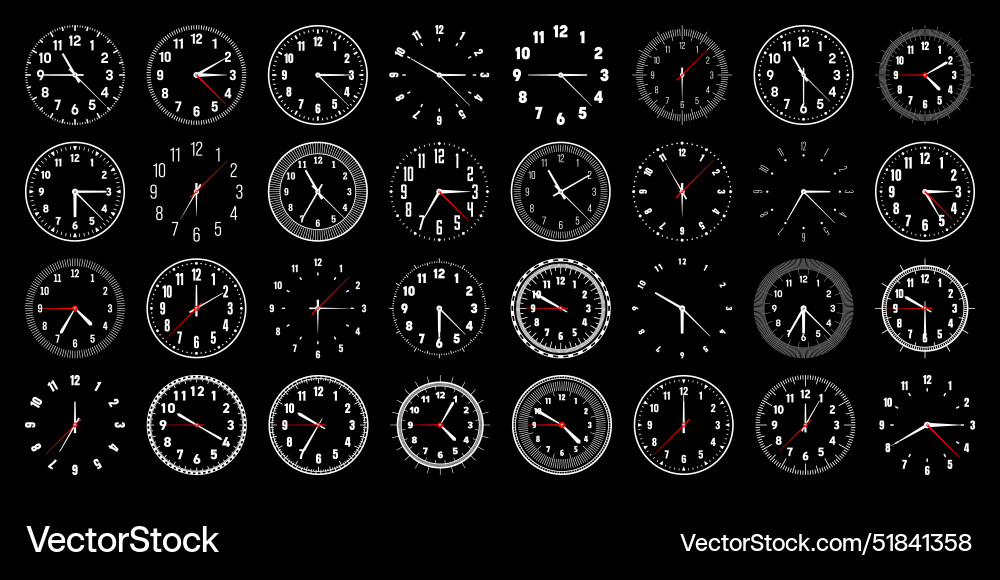 Mechanical clock faces with hands bezel watch Vector Image