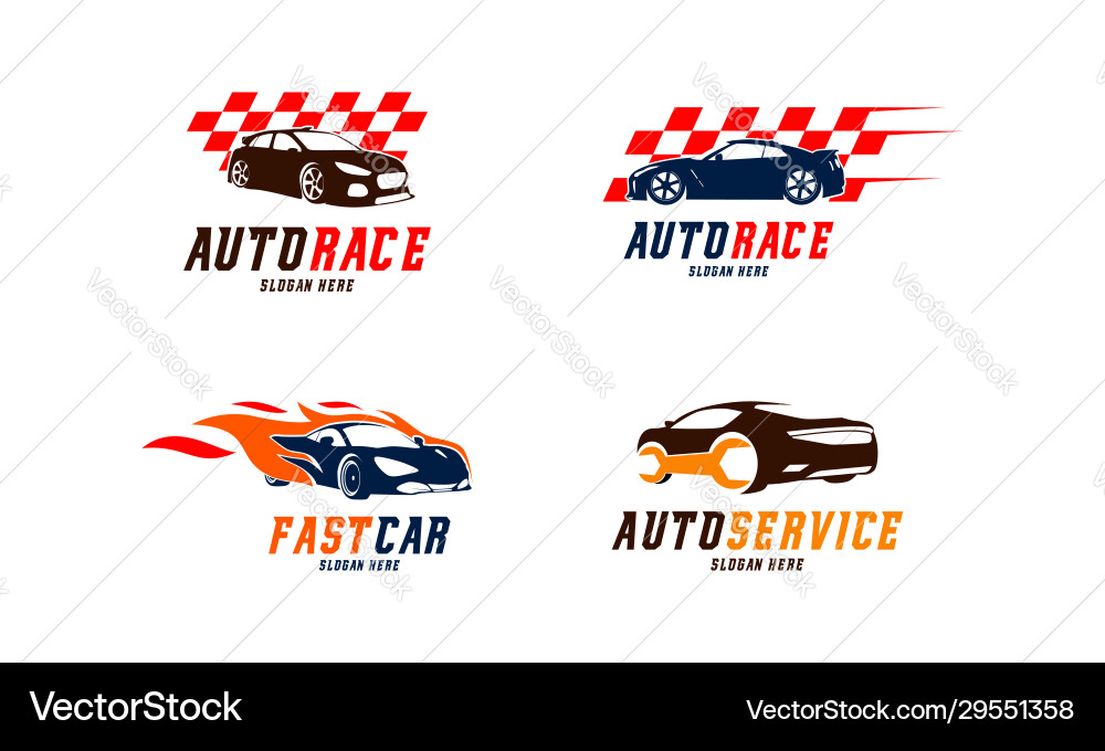 Set racing car logo fast flame Royalty Free Vector Image