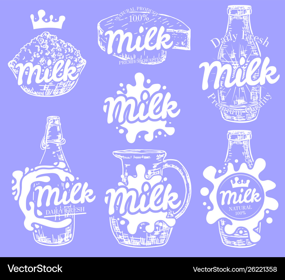 Set vintage milk emblems logos badges Royalty Free Vector